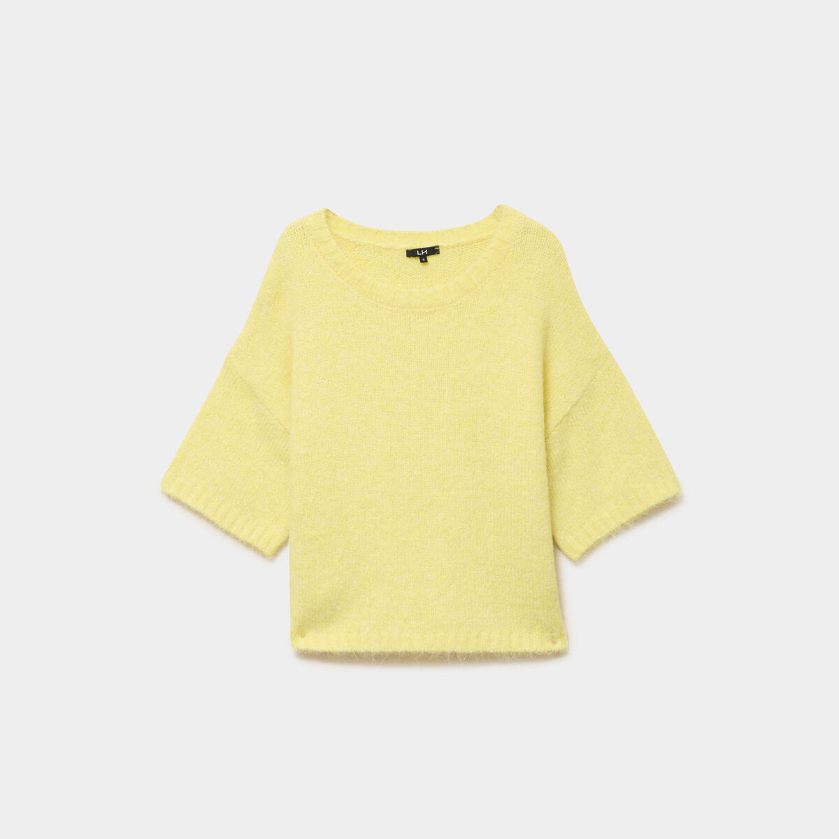 Pull col rond manches courtes jaune clair femme | La Halle