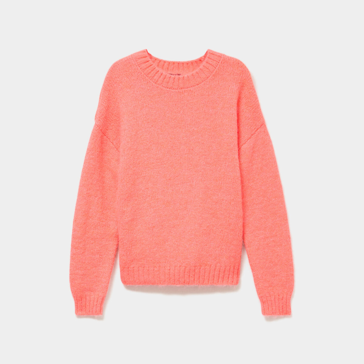 Pull col rond manches longues rose fluo femme | La Halle