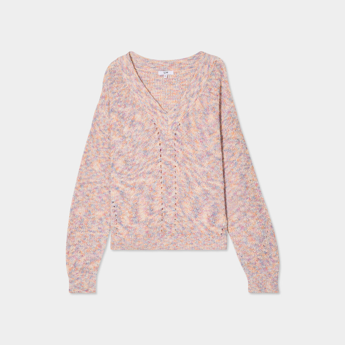 Pull col en V manches longues multicolore femme | La Halle
