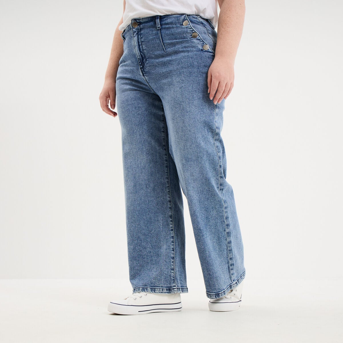 Jean large 7/8ème à pont denim triple stone femme grande taille | La Halle