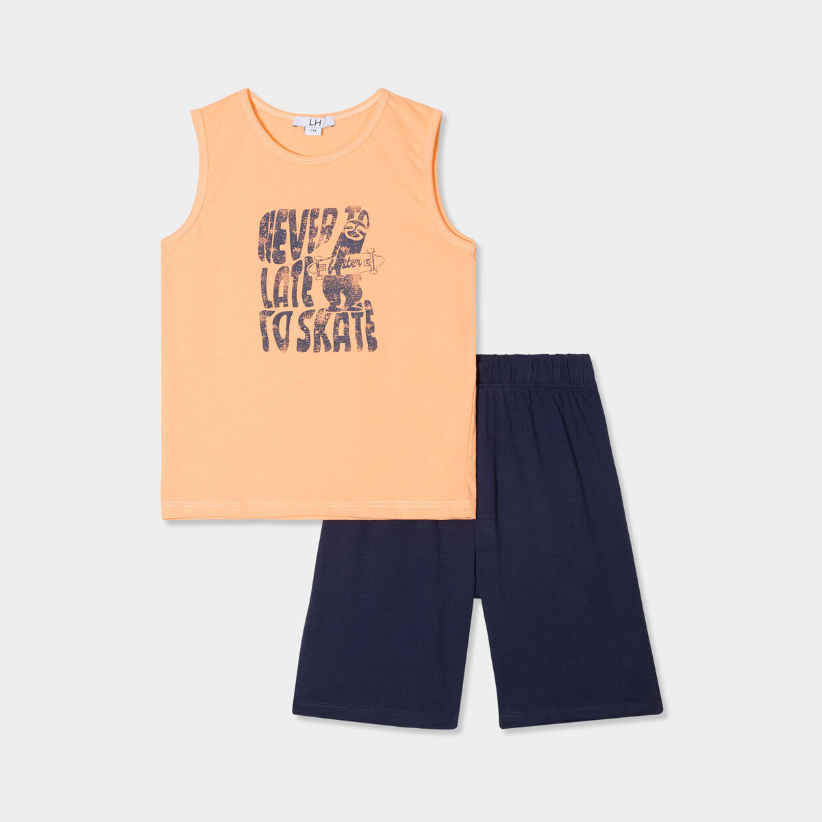 Ensemble pyjama short et débardeur coton orange corail garçon | La Halle