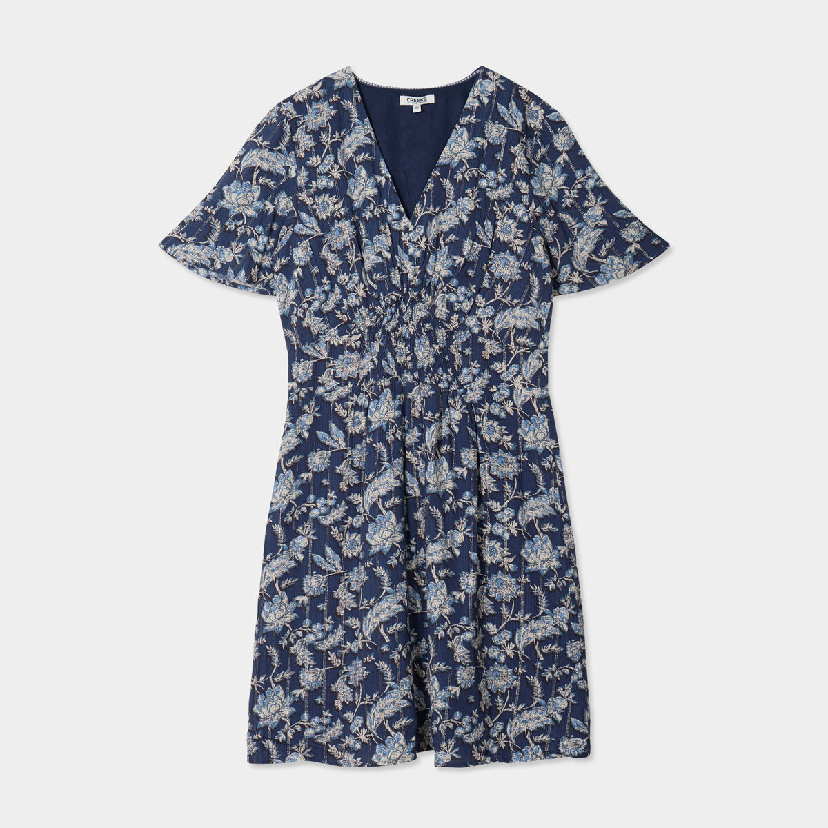 Robe col en V taille smockée Creeks bleu marine femme | La Halle