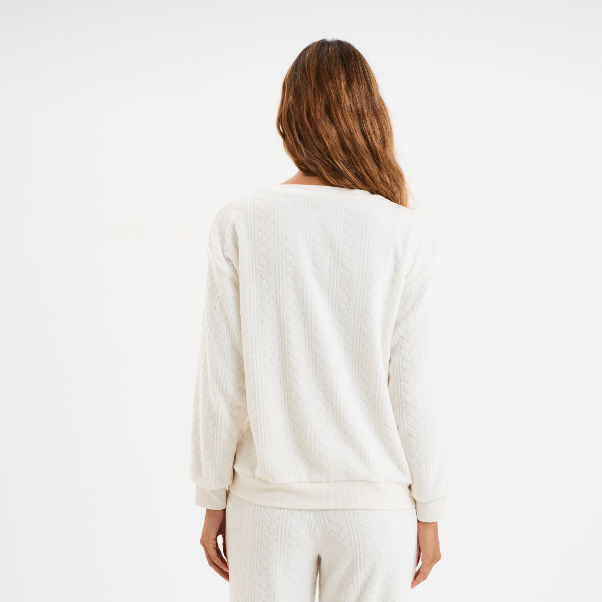 Haut de pyjama sweat polaire torsadé blanc femme | La Halle