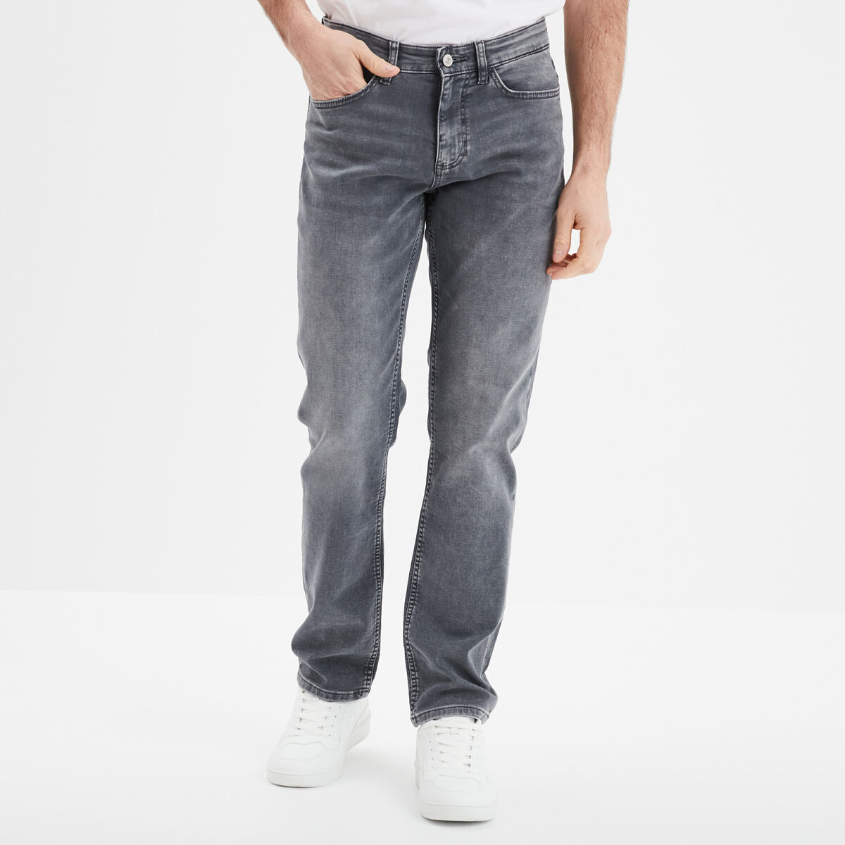 Jean stretch coupe regular denim gris homme | La Halle