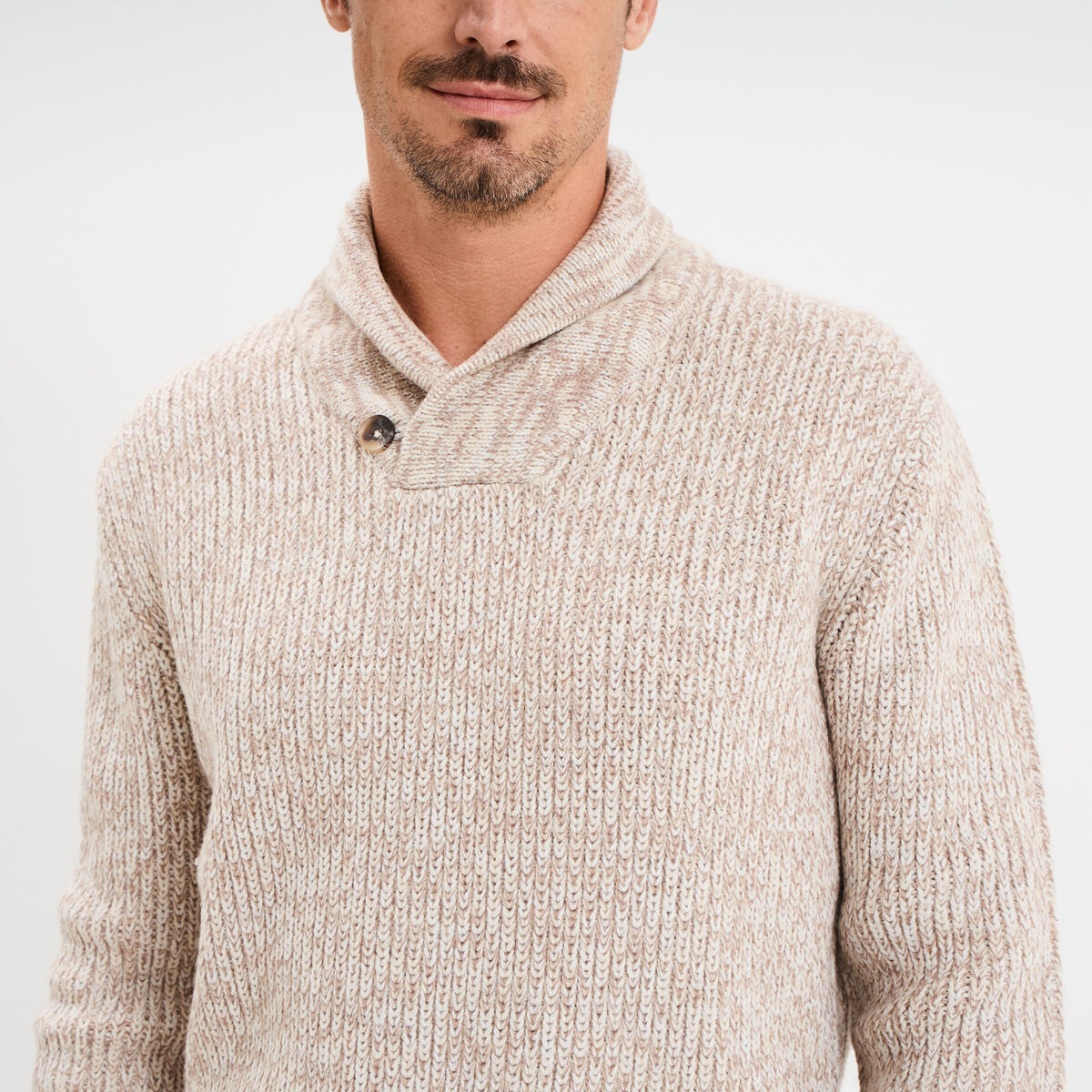 Pull col châle manches longues ivoire homme | La Halle