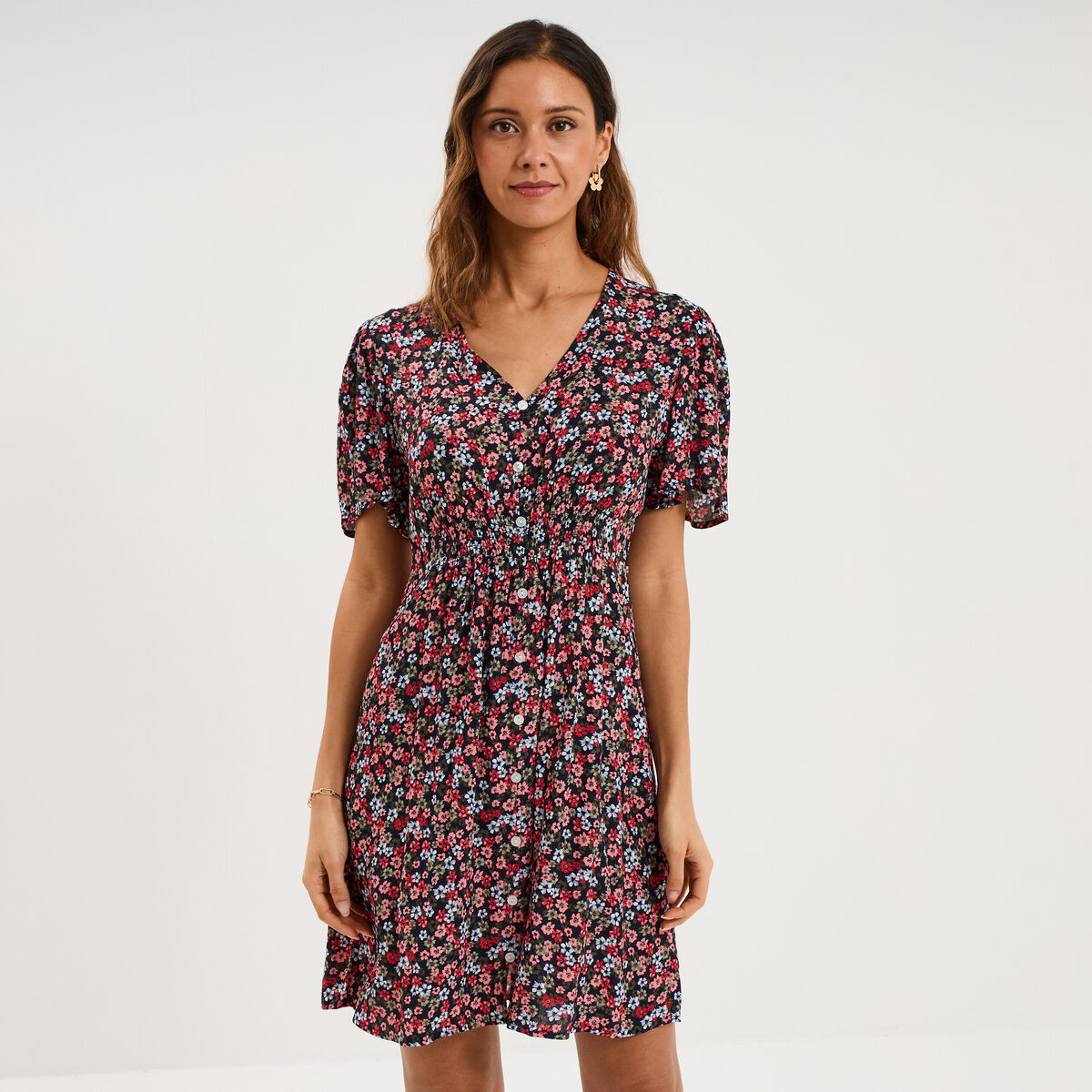 robe-fluide-manches-courtes-col-en-v-noir-femme-la-halle