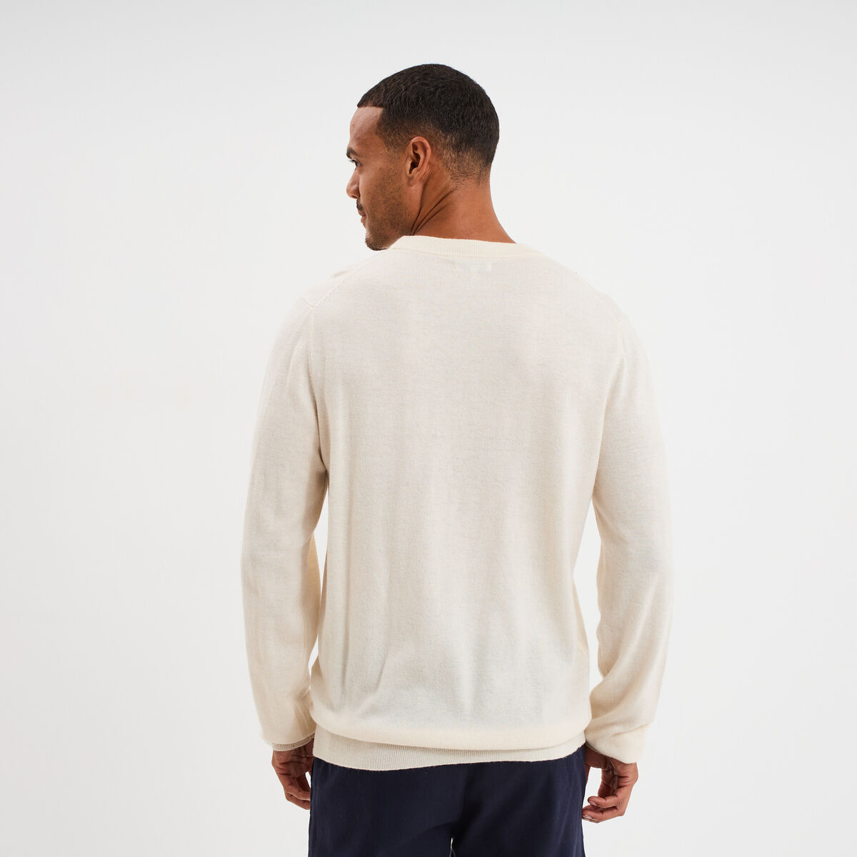 Pull col rond manches longues ecru homme | La Halle
