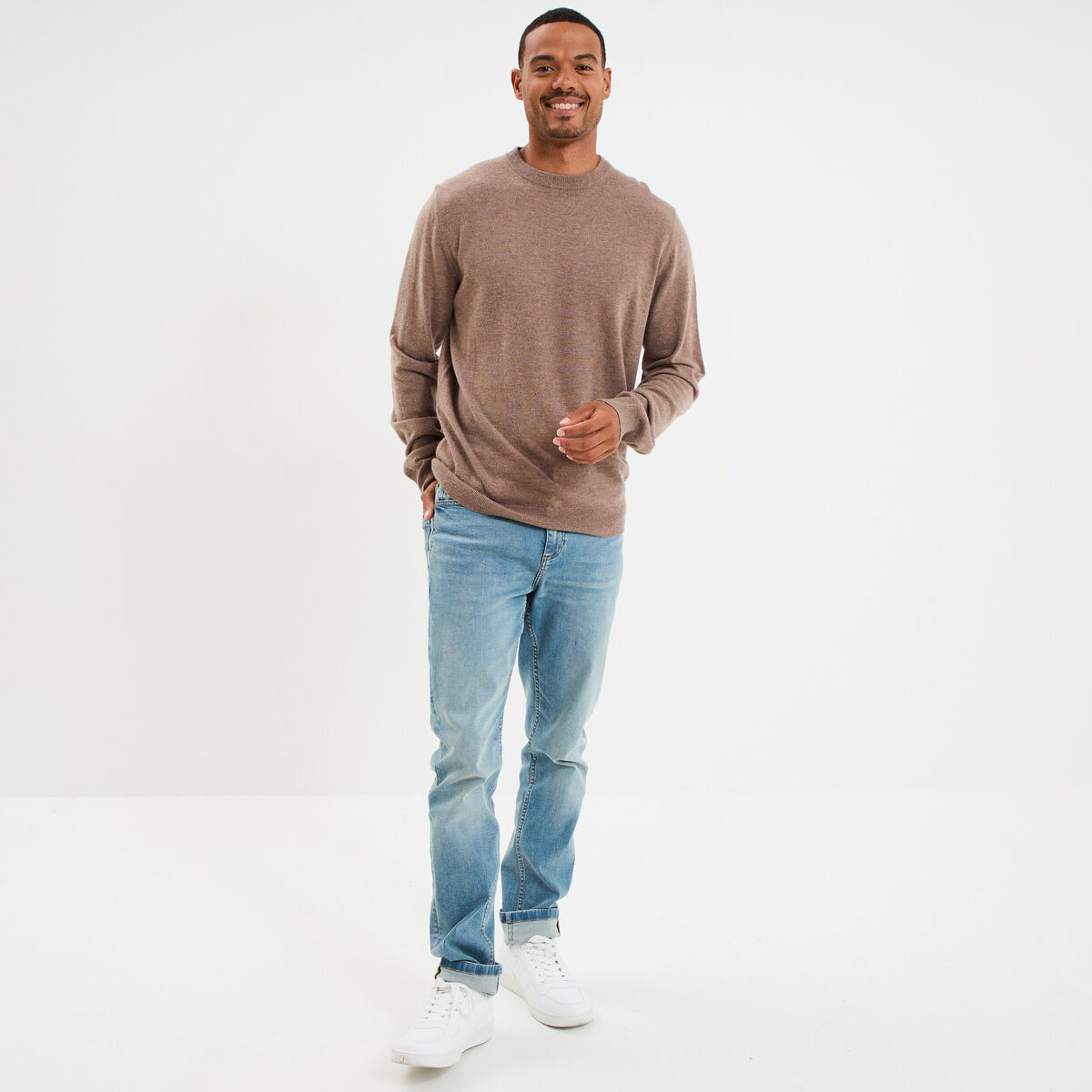 Pull col rond manches longues gris homme | La Halle