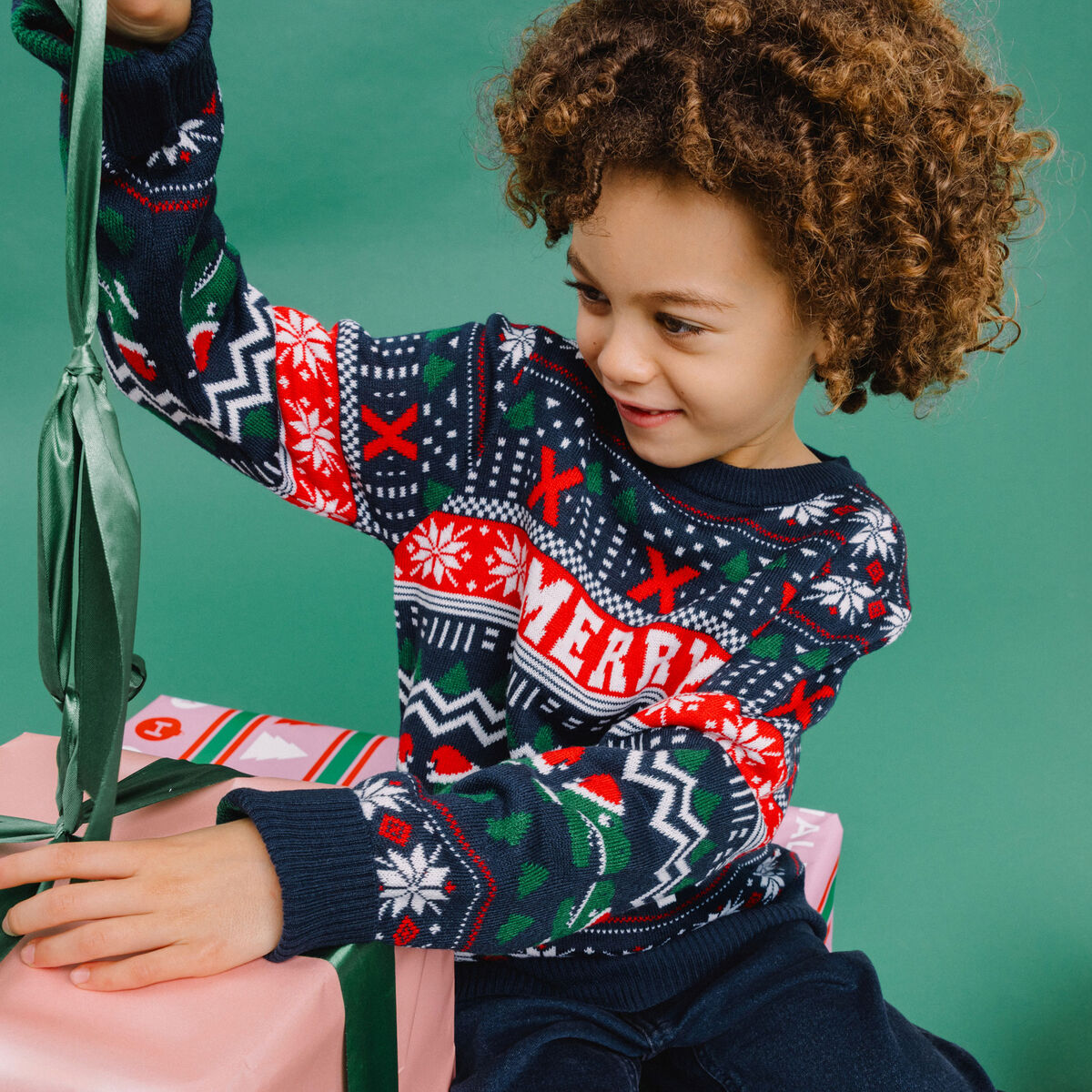 Pull de Noël col rond bleu marine garçon | La Halle