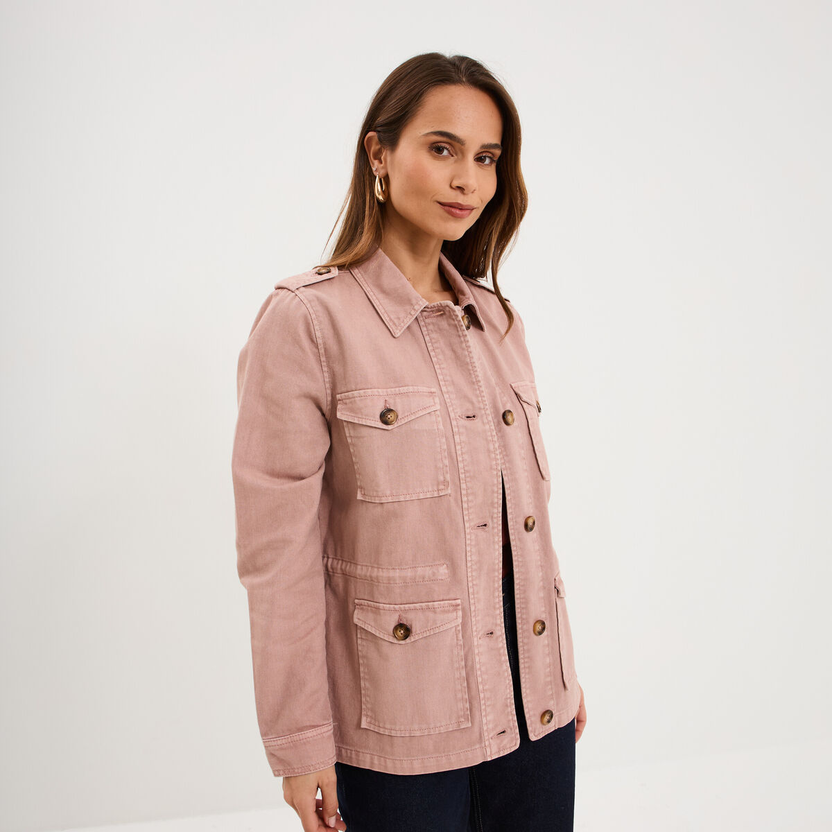 Veste boutonnée poches à rabat rose poudrée femme | La Halle