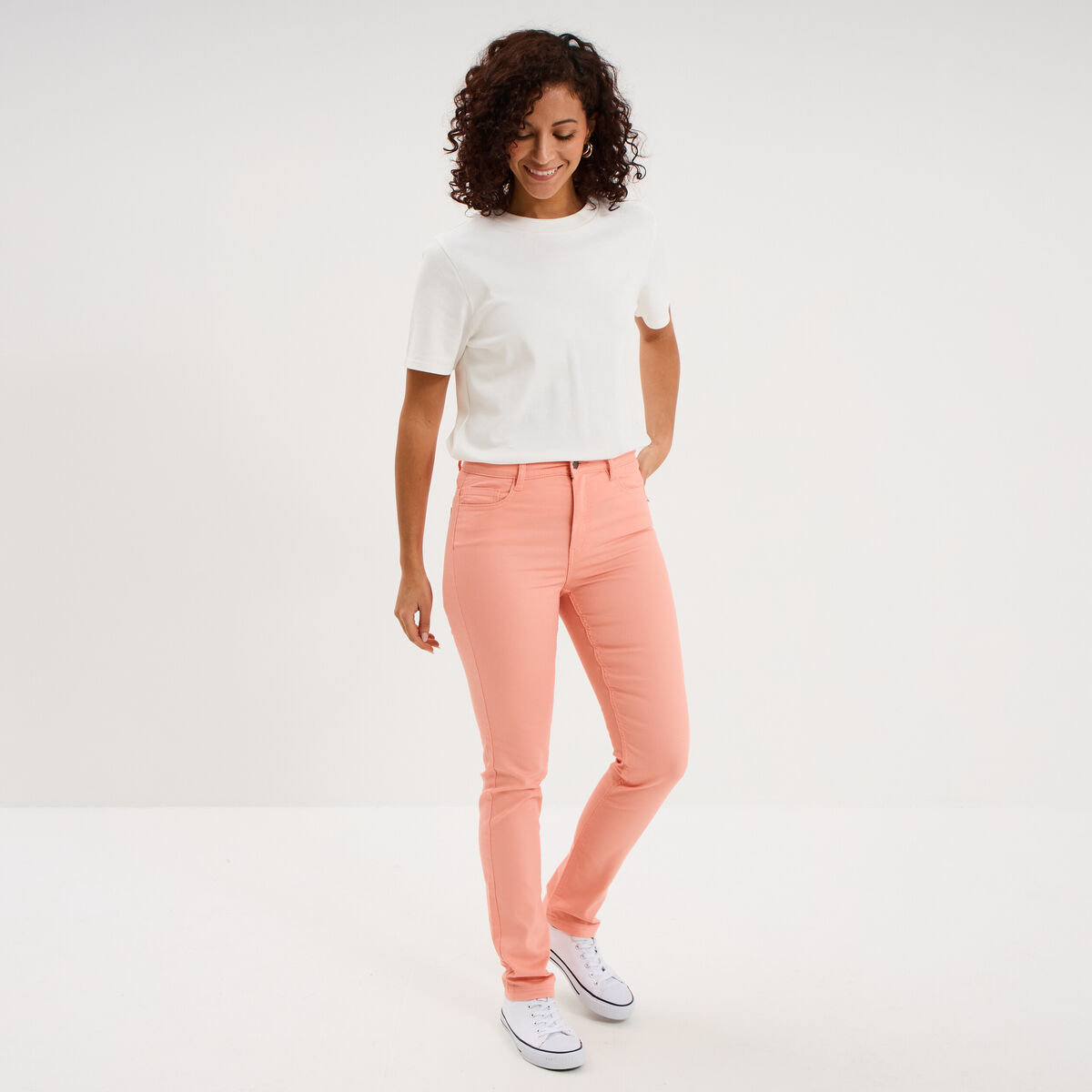 Pantalon slim orange corail femme | La Halle