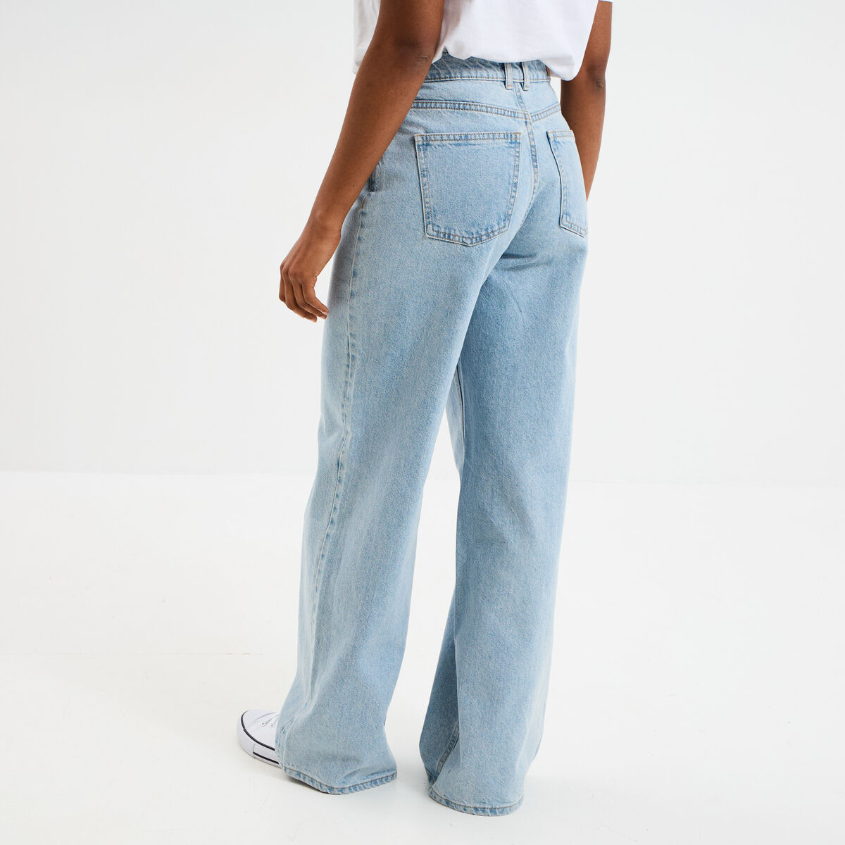 Jean large taille haute coton denim triple stone femme | La Halle