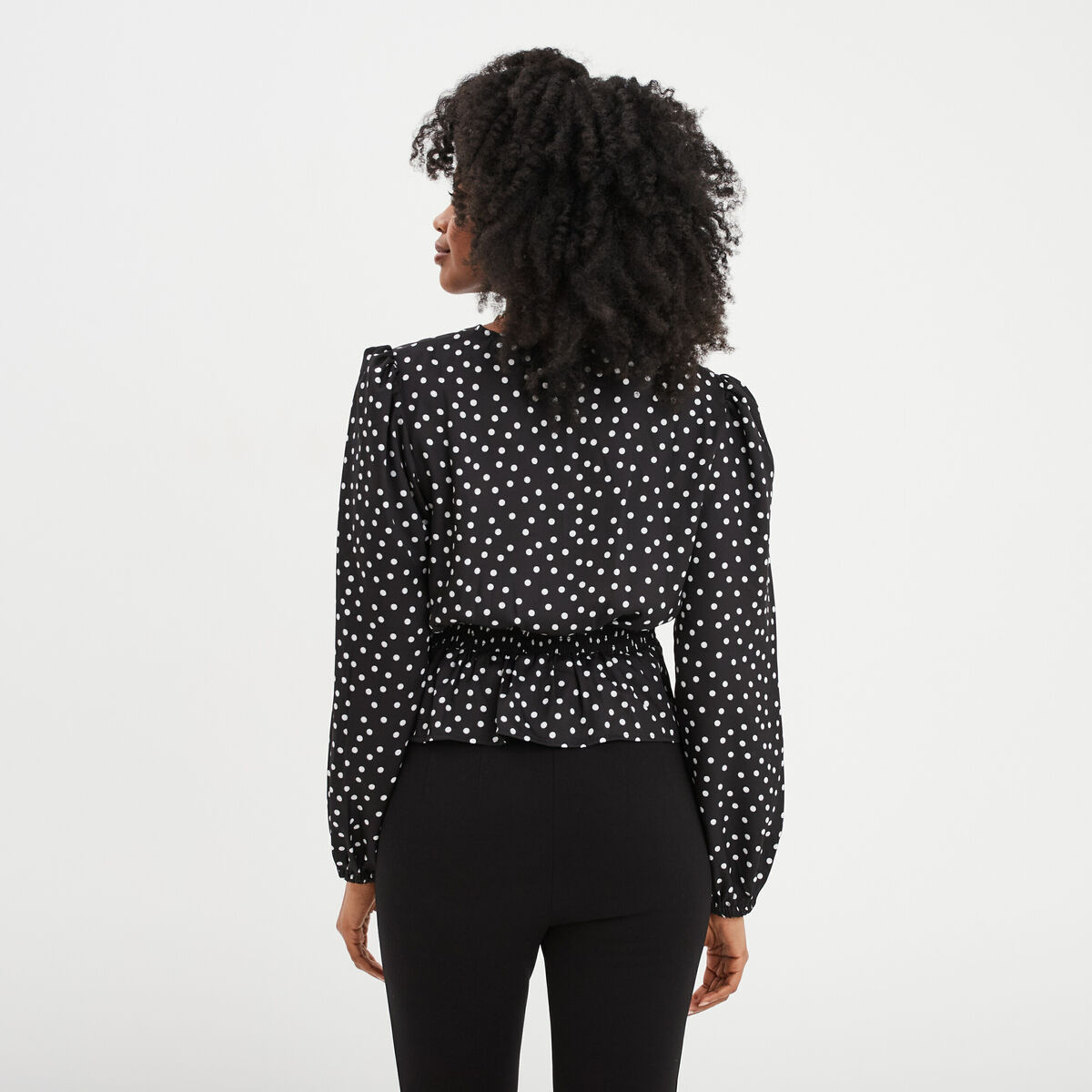 Blouse effet satin col cache-coeur noir femme | La Halle