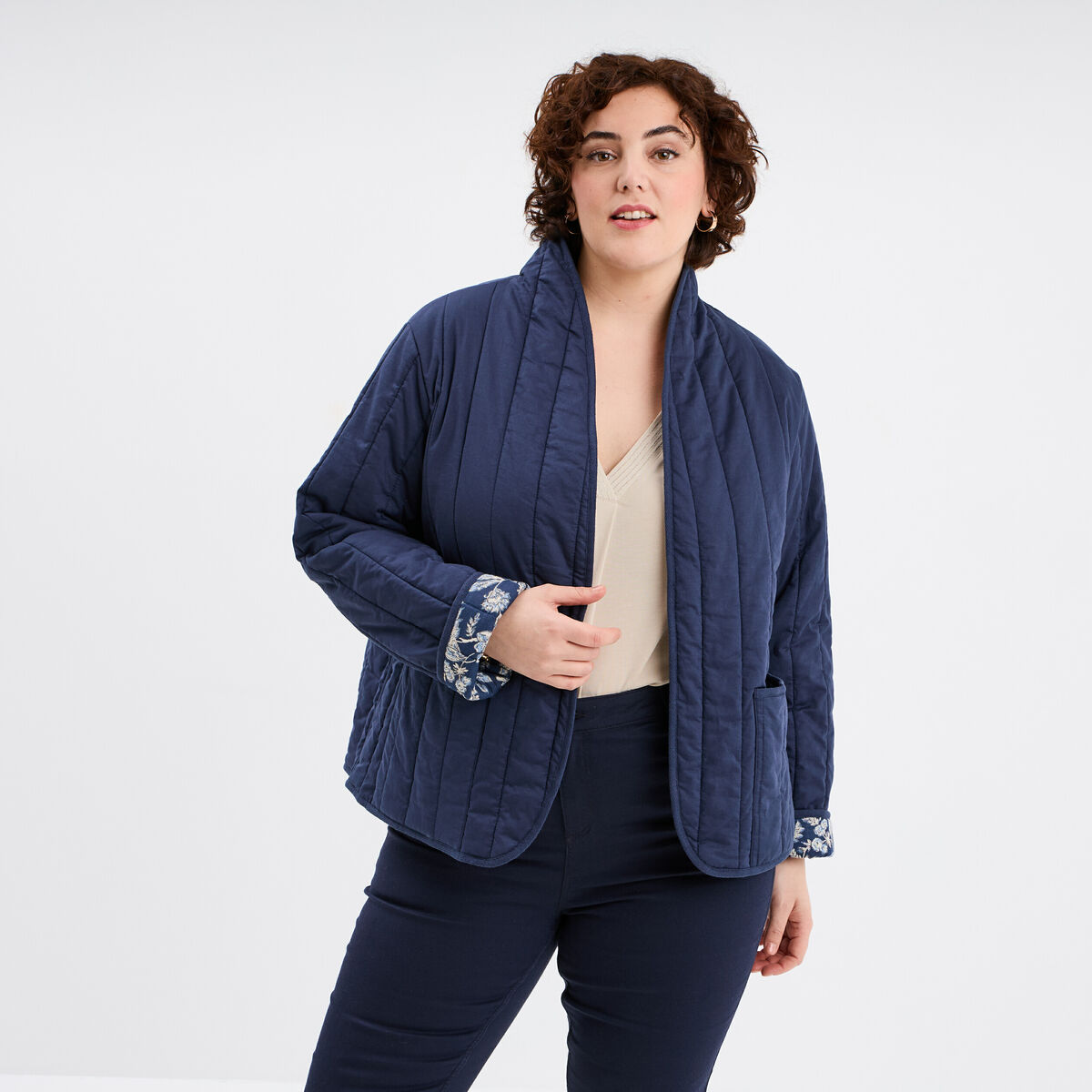 Veste matelassée réversible bleu marine femme grande taille | La Halle