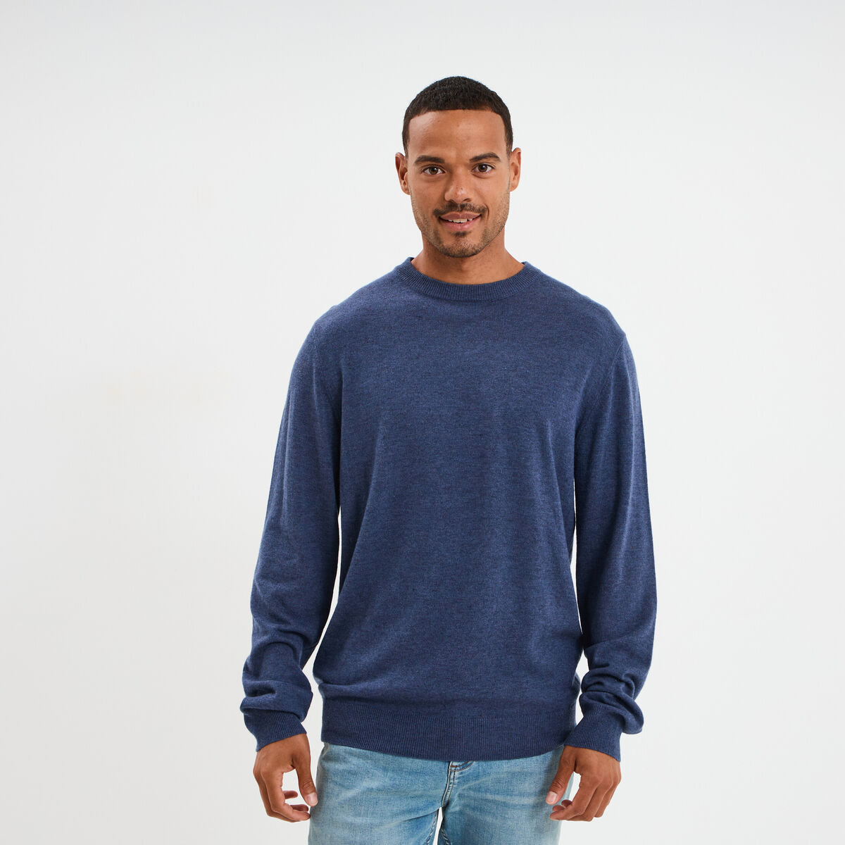 Pull col rond manches longues bleu foncé homme | La Halle
