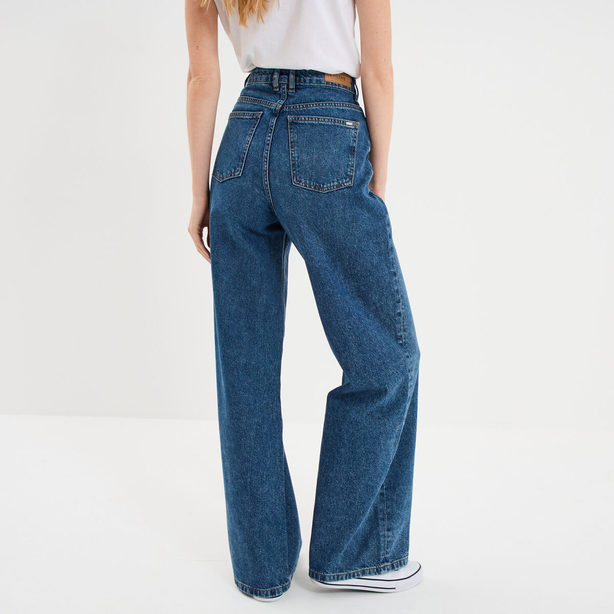 Jean large taille haute coton denim stone femme | La Halle