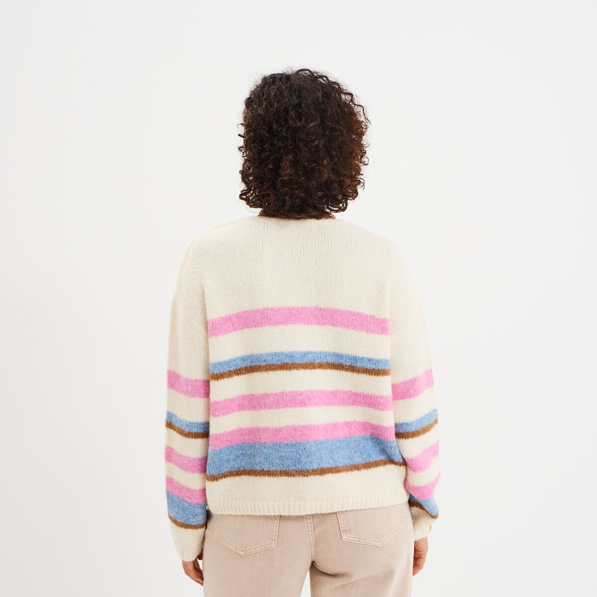 Pull col en V manches longues ecru femme | La Halle