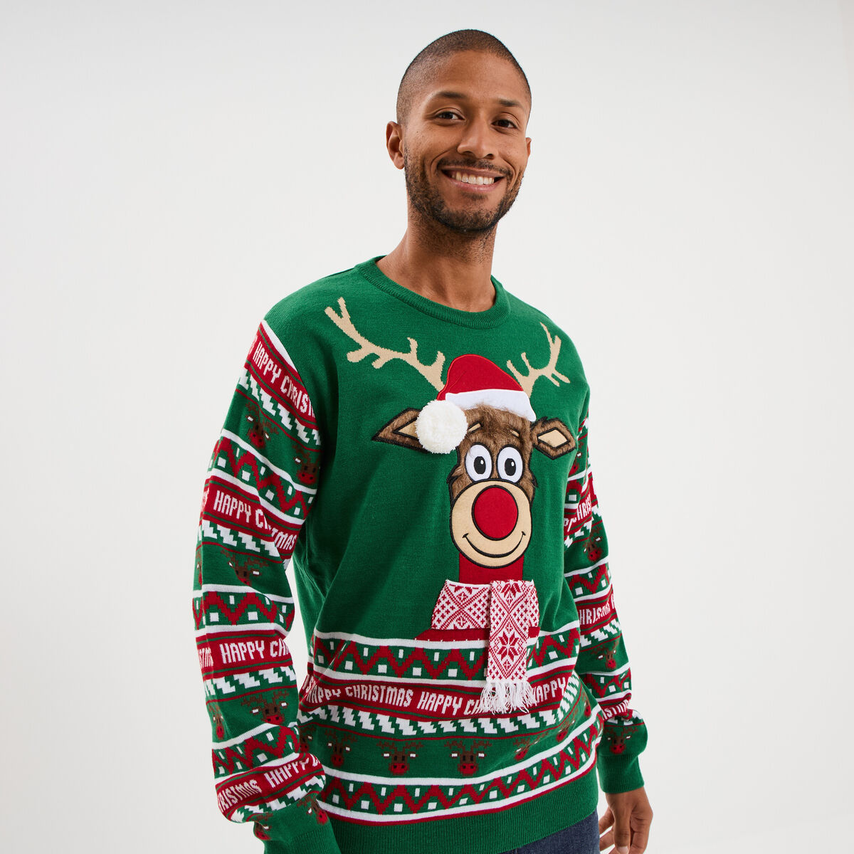 Pull de Noël avec pompon vert homme | La Halle