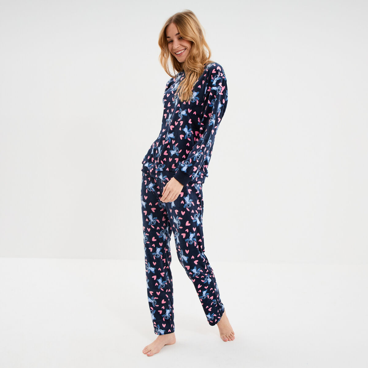 Coffret pyjama effet polaire Stitch bleu marine femme | La Halle