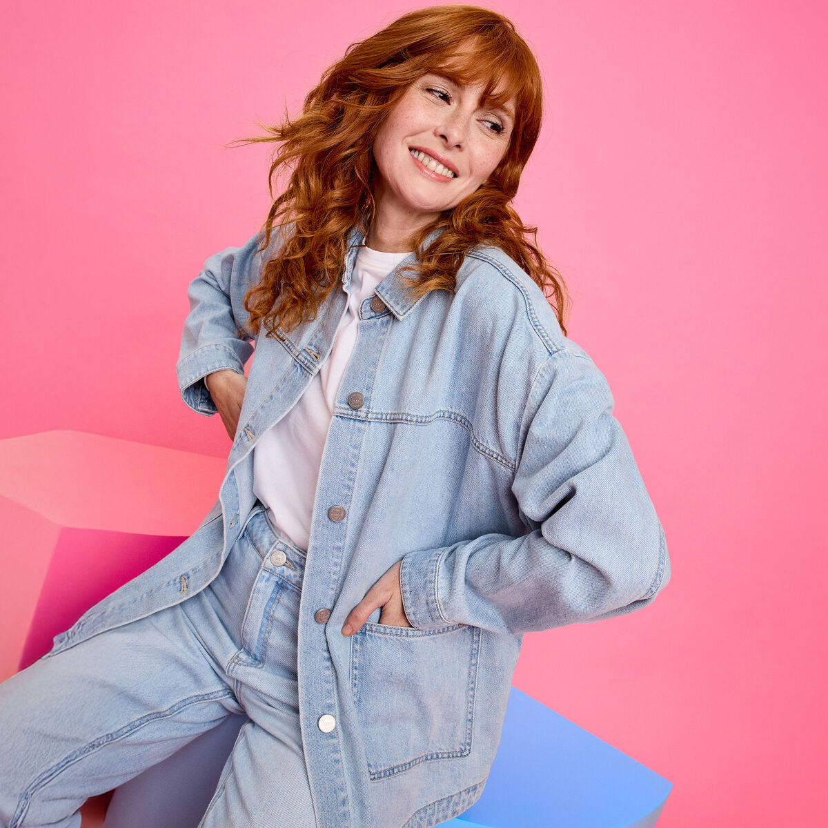Veste surchemise oversize en jean coton denim triple stone femme | La Halle