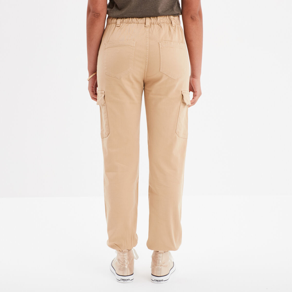 Pantalon cargo taille haute ajustable sable femme | La Halle