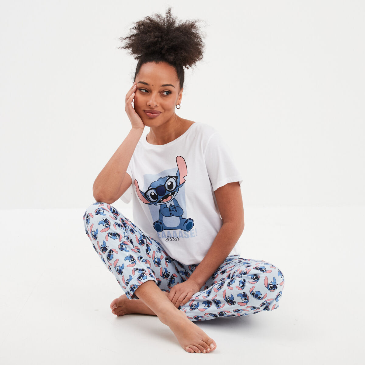 Ensemble pyjama Lilo et Stitch blanc femme | La Halle