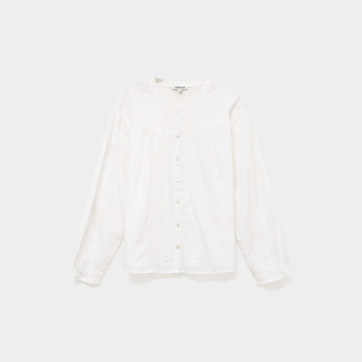 Chemise brodée col rond coton blanc femme | La Halle
