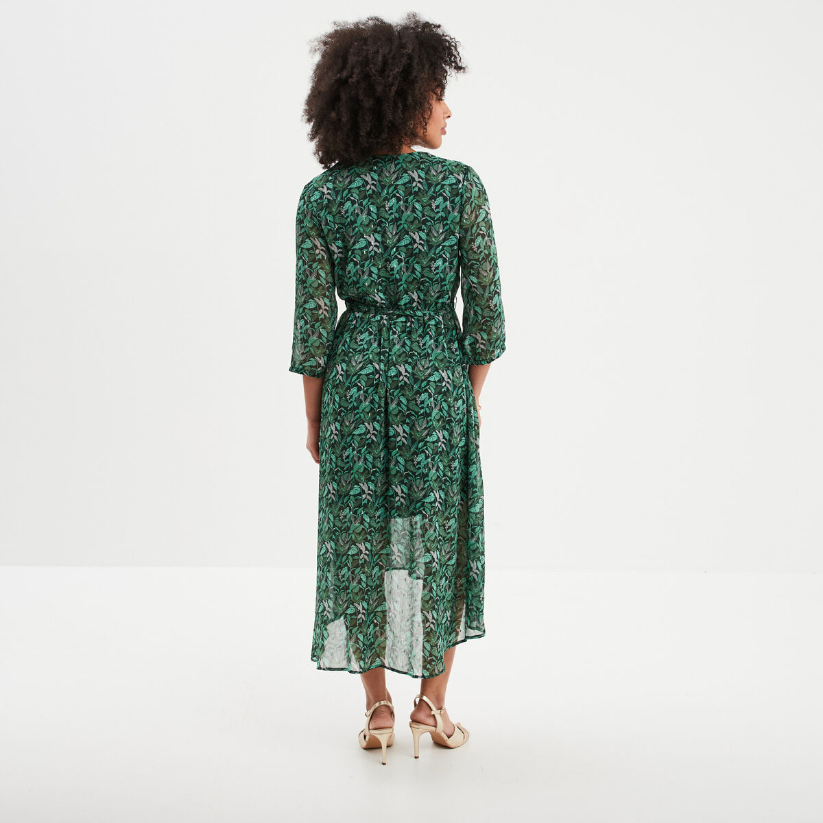 Robe midi col cache-coeur fluide vert femme | La Halle