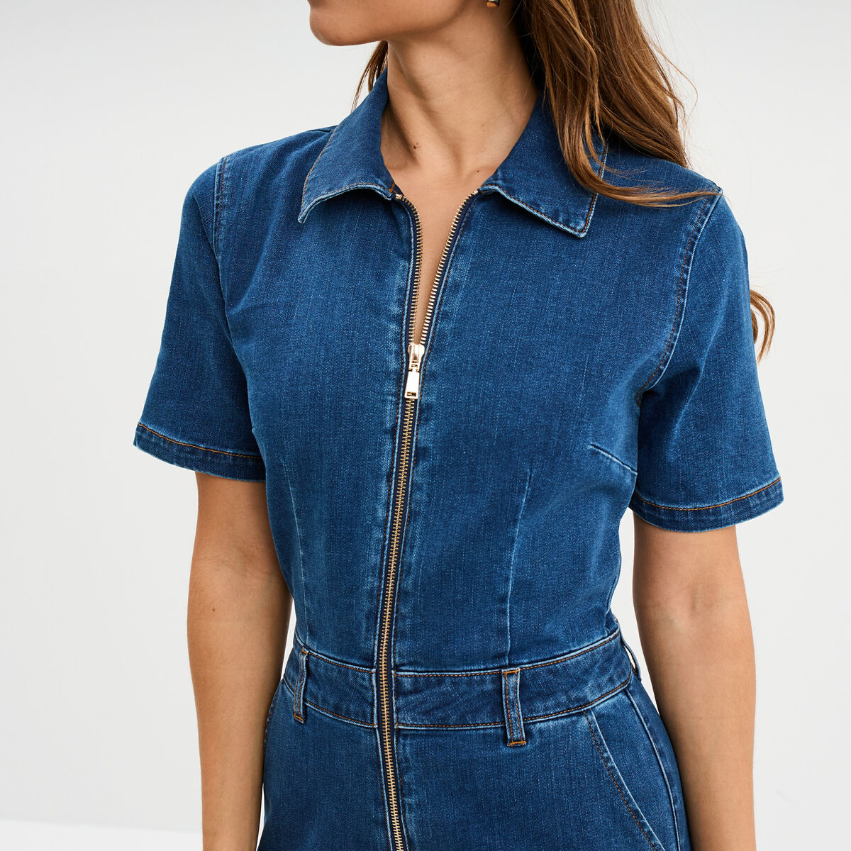 Combinaison pantalon en jean zippée denim stone femme | La Halle