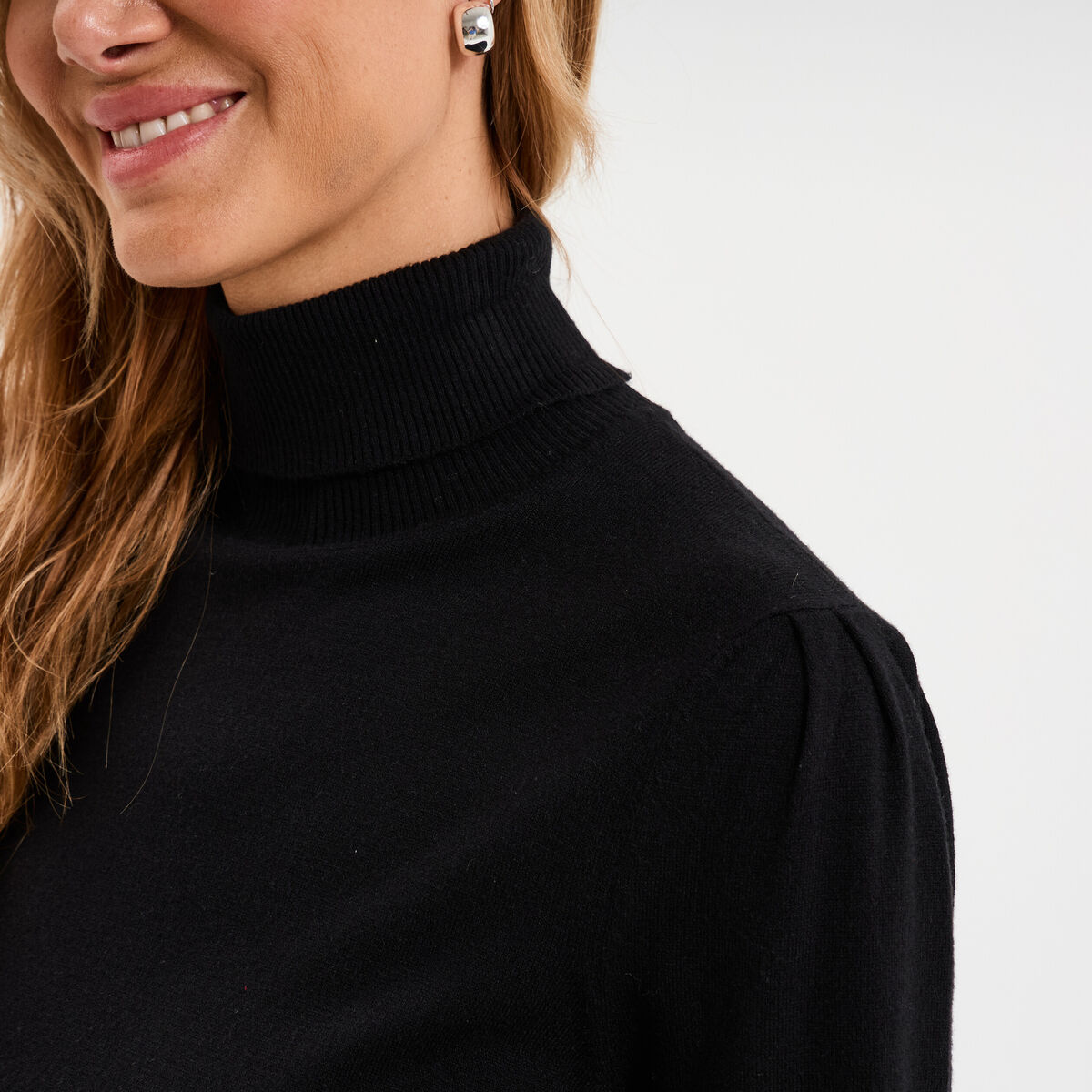 Pull col roulé manches longues noir femme | La Halle