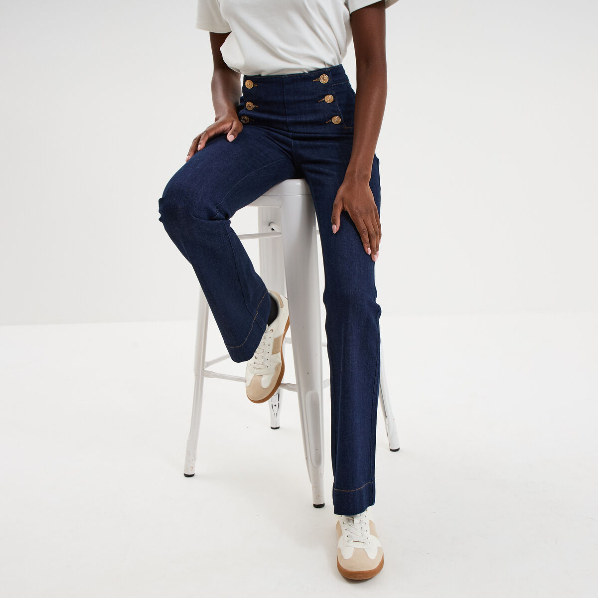 Jean flare à pont denim brut femme | La Halle