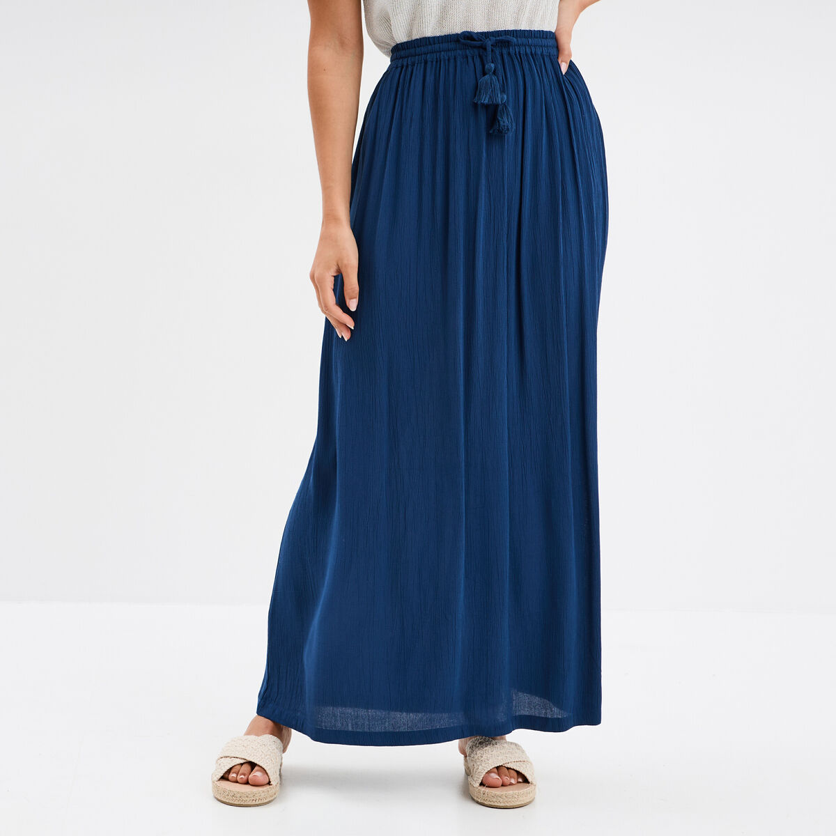 Jupe longue droite fluide bleu marine femme | La Halle