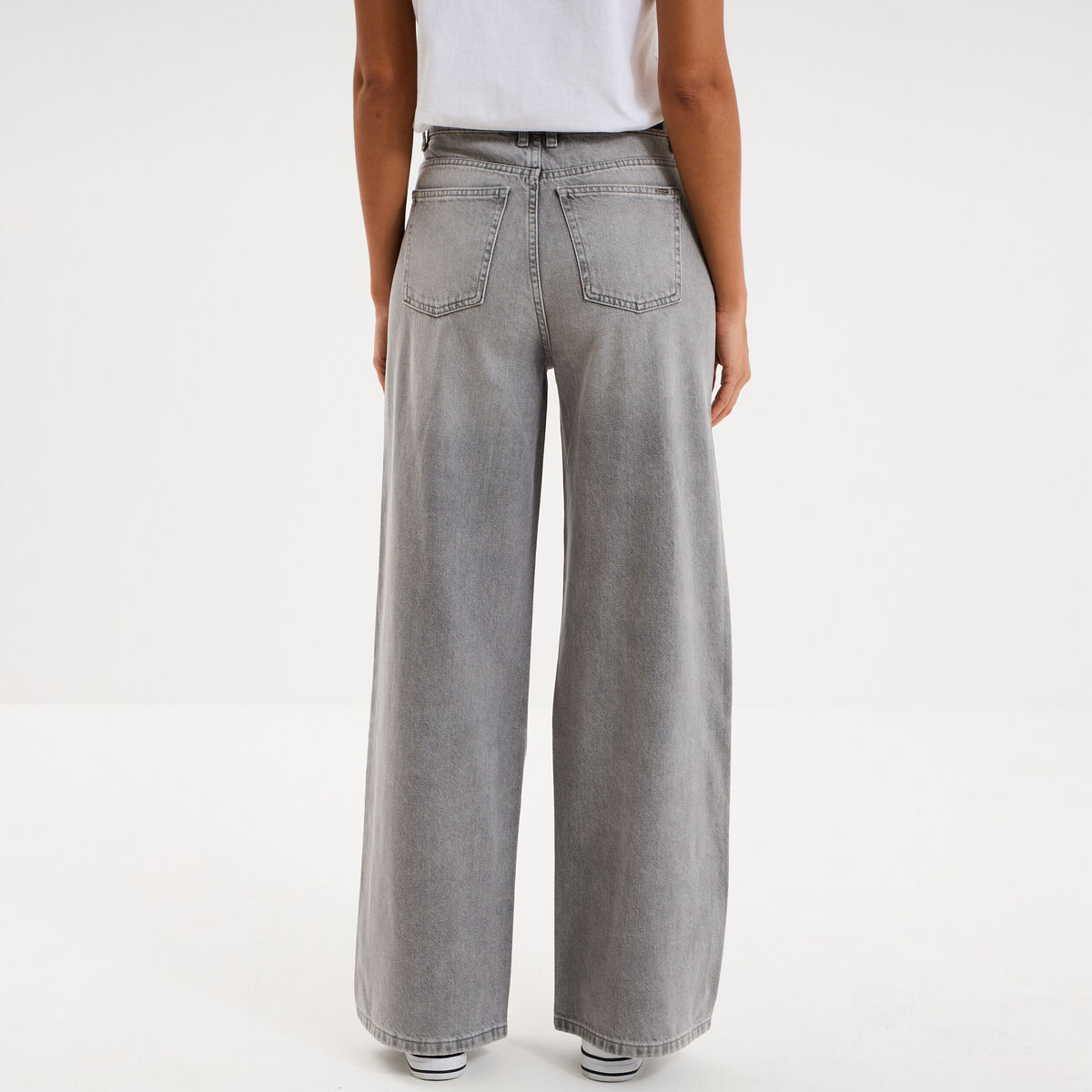Jean large taille haute coton denim gris femme | La Halle