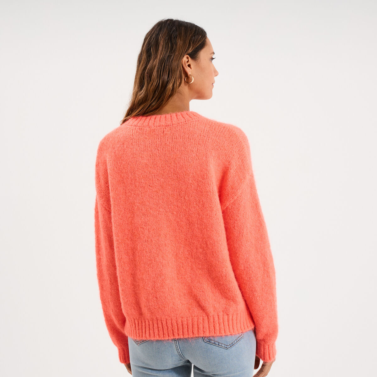 Pull col rond manches longues rose fluo femme | La Halle