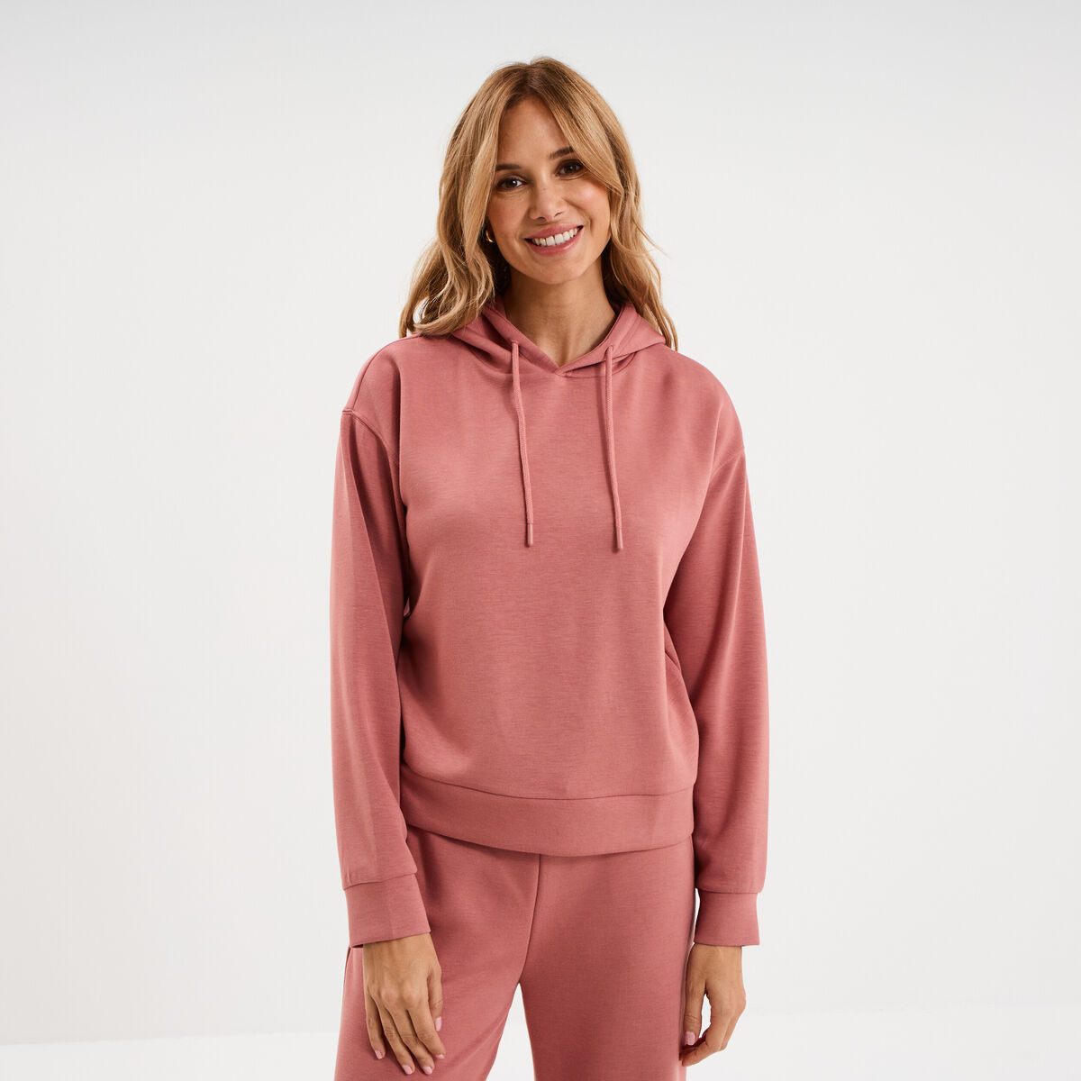 Sweat hoodie manches longues à capuche vieux rose femme | La Halle