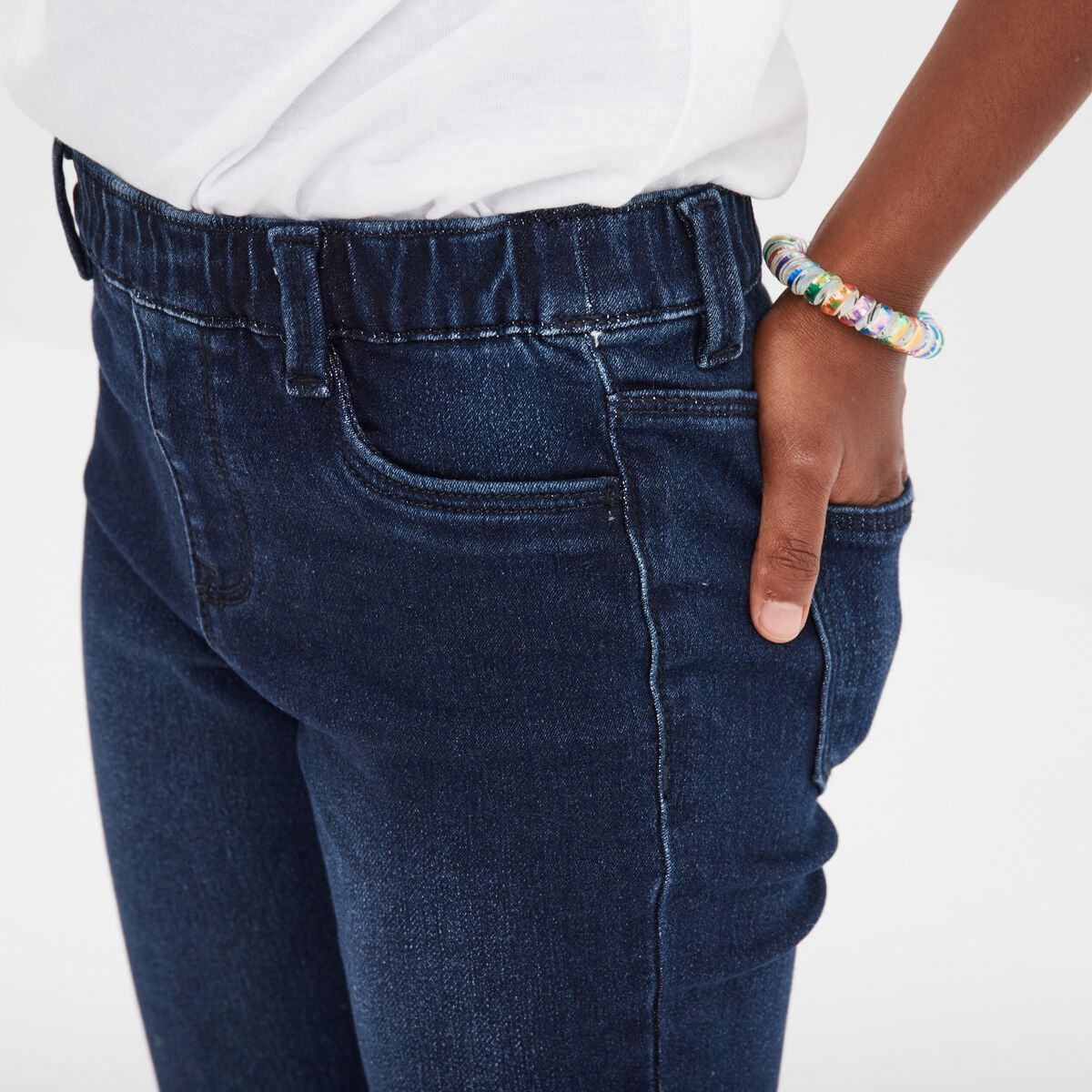 Jegging stretch élastiqué en molleton bleu fille | La Halle