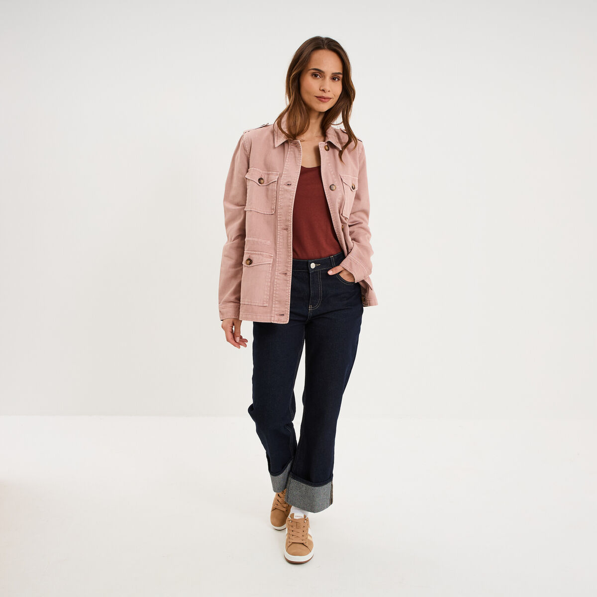 Veste boutonnée poches à rabat rose poudrée femme | La Halle