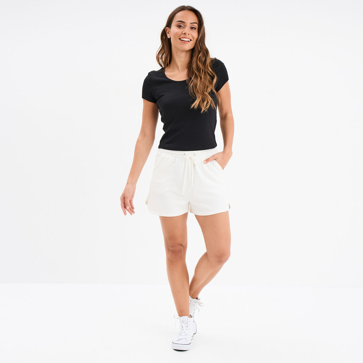 Short de jogging taille élastiquée blanc femme | La Halle