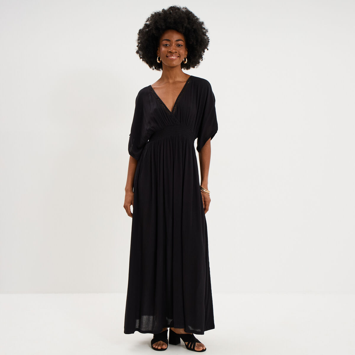 robe-fluide-longue-col-et-dos-en-v-noir-femme-la-halle