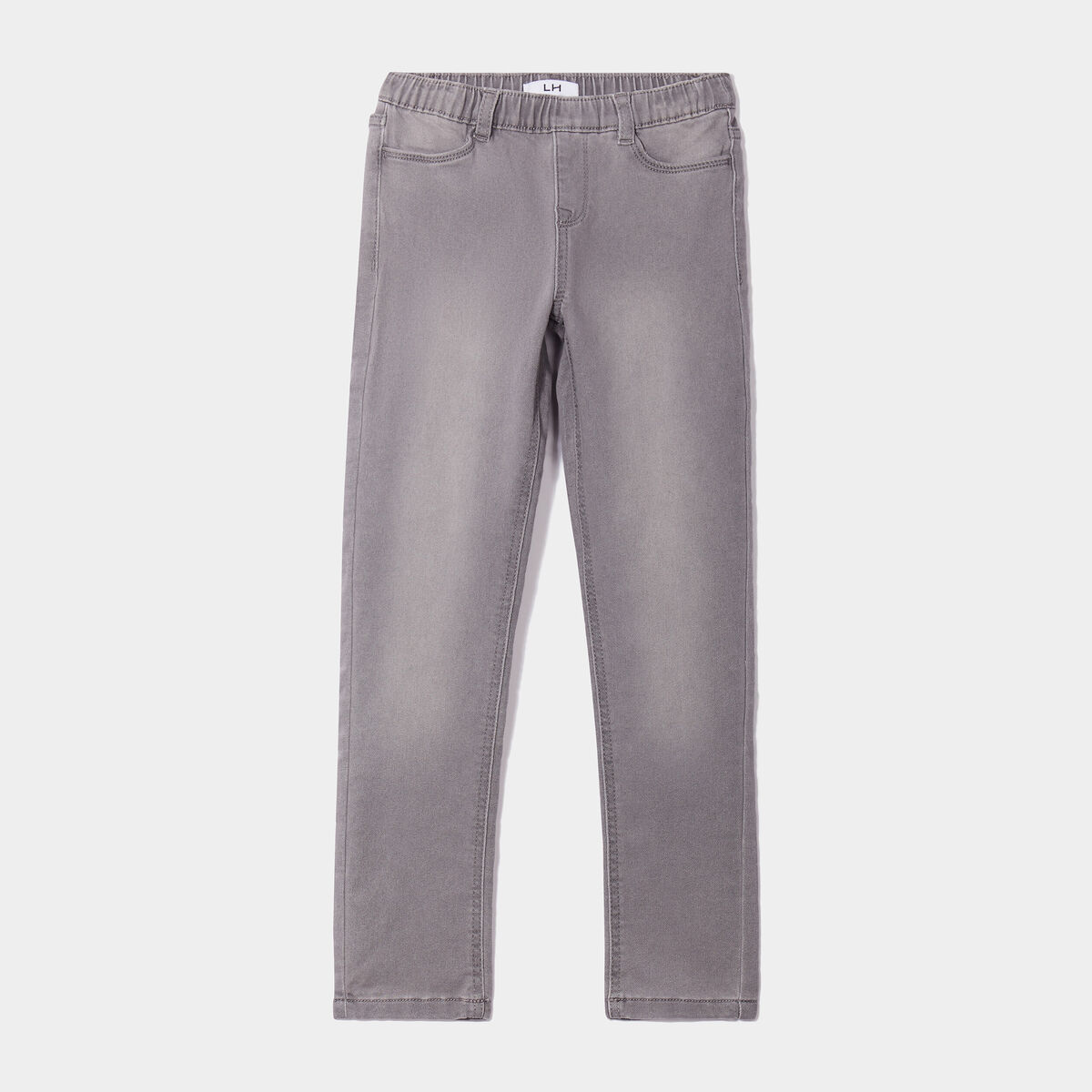 Jegging stretch élastiqué en molleton denim gris fille | La Halle