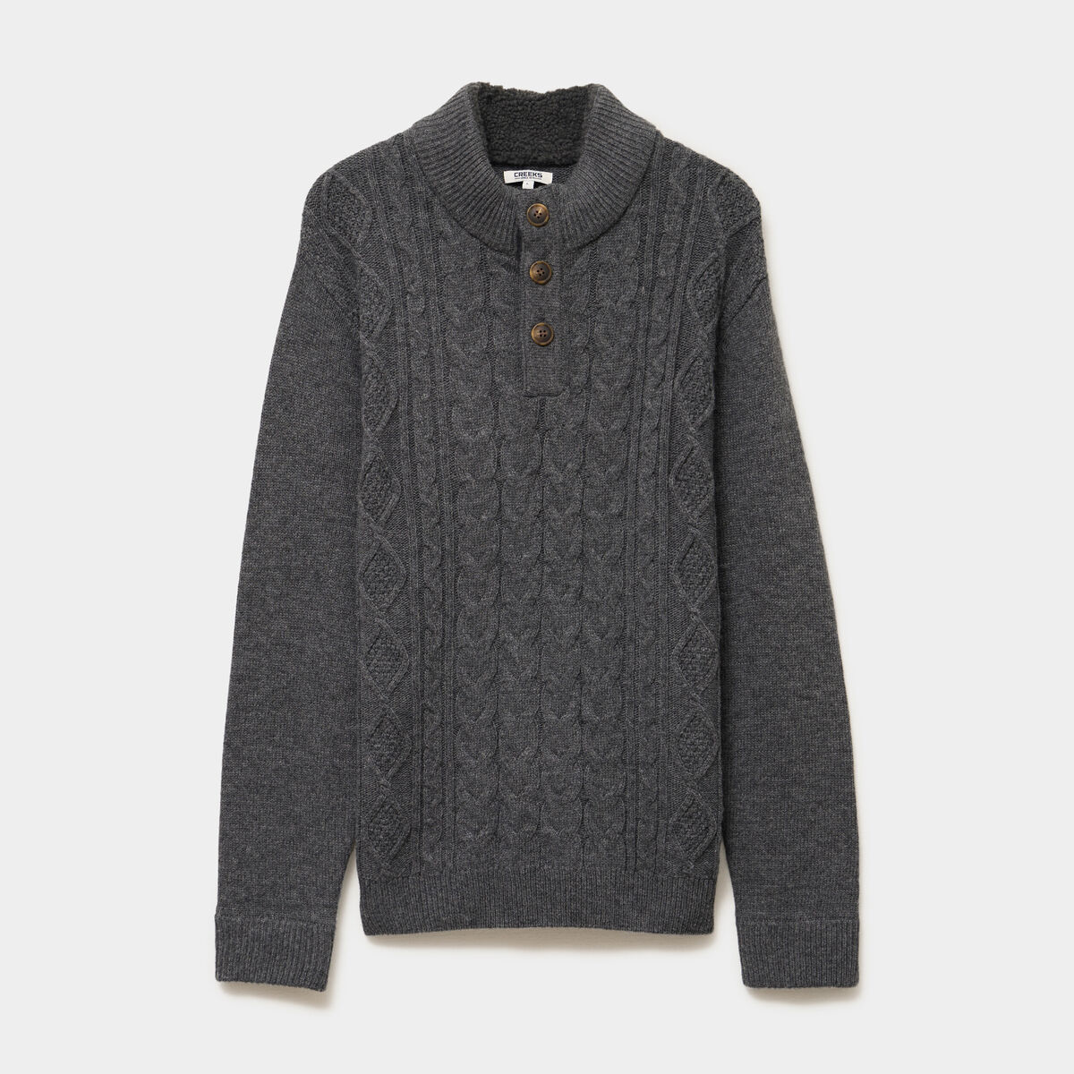 Pull col montant boutonné et torsades gris foncé homme | La Halle