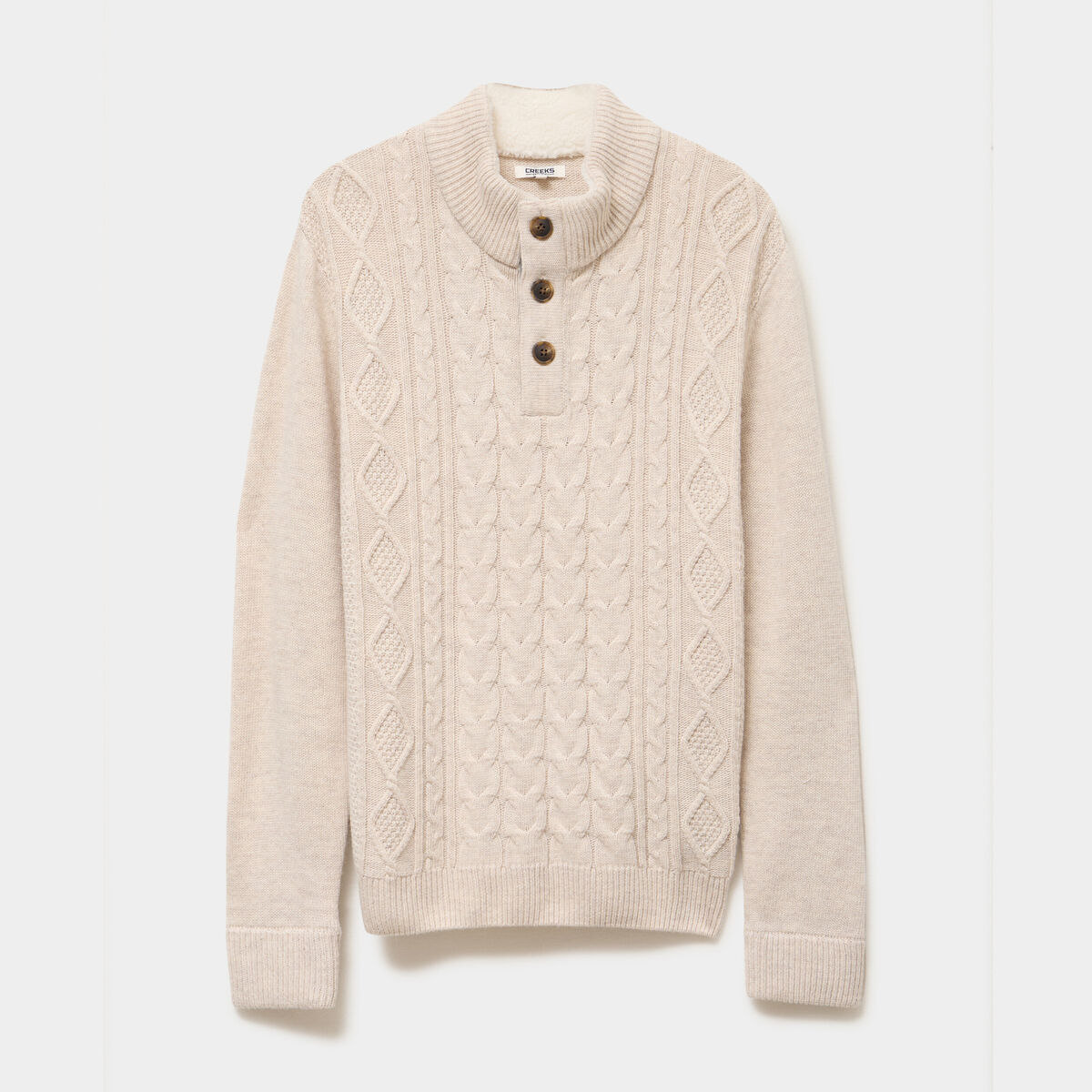 Pull col montant boutonné et torsades ecru homme | La Halle
