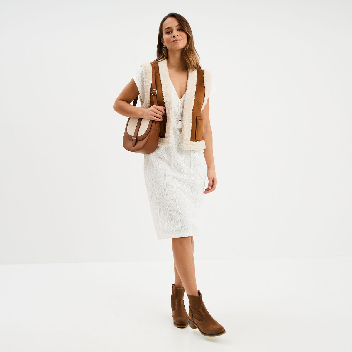 Robe dentelle manches courtes Liberto blanc femme | La Halle