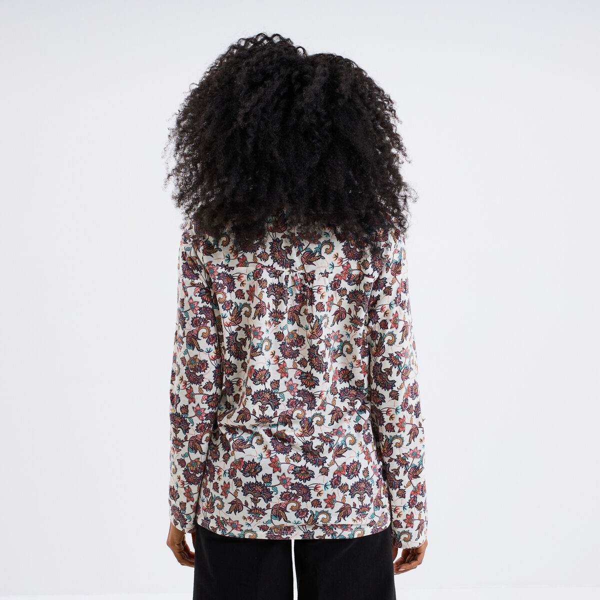 T-shirt col mao manches retroussables ecru femme | La Halle