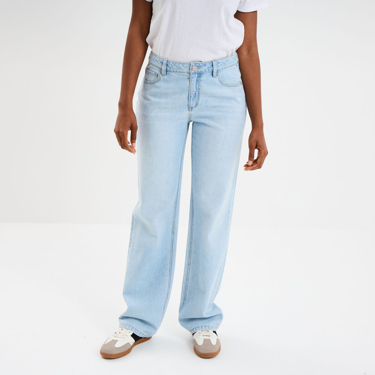 Jeans baggy taille haute coton denim triple stone femme | La Halle