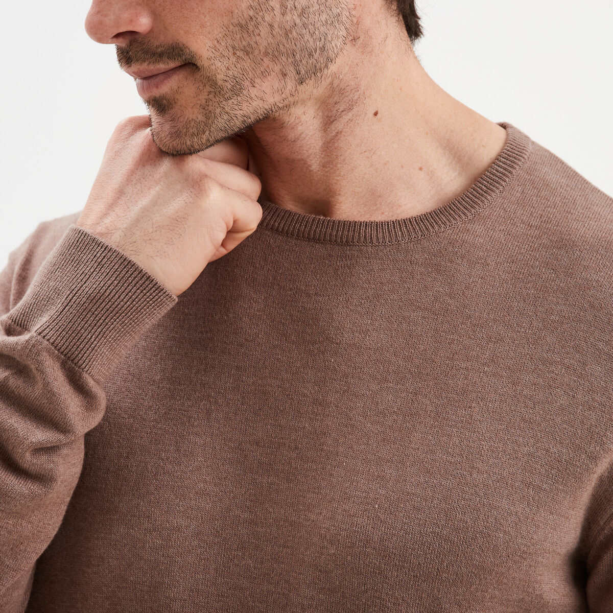 Pull droit col rond coton mélangé gris homme | La Halle