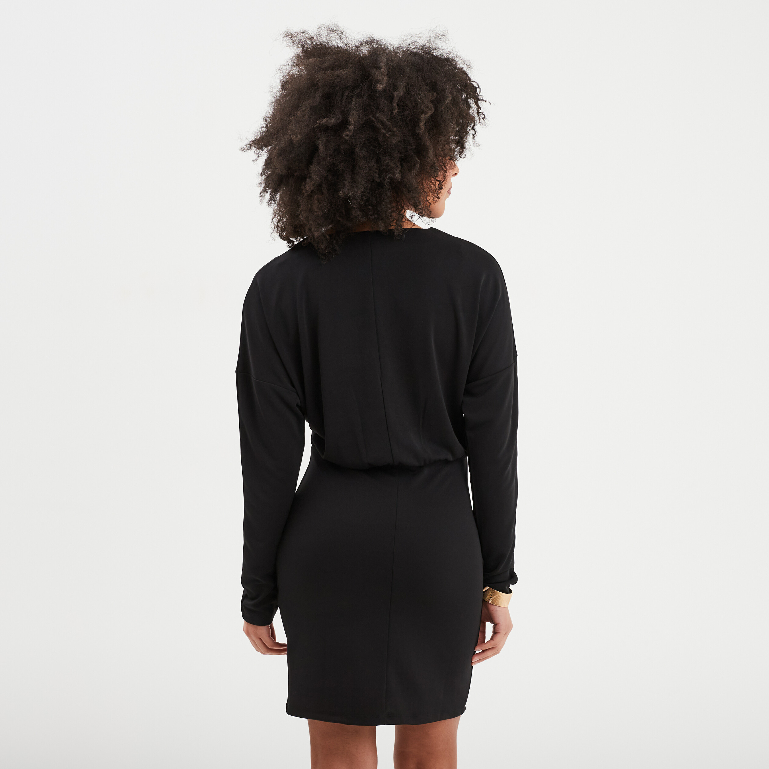 Robe col en V manches longues Mosquitos noir femme | La Halle