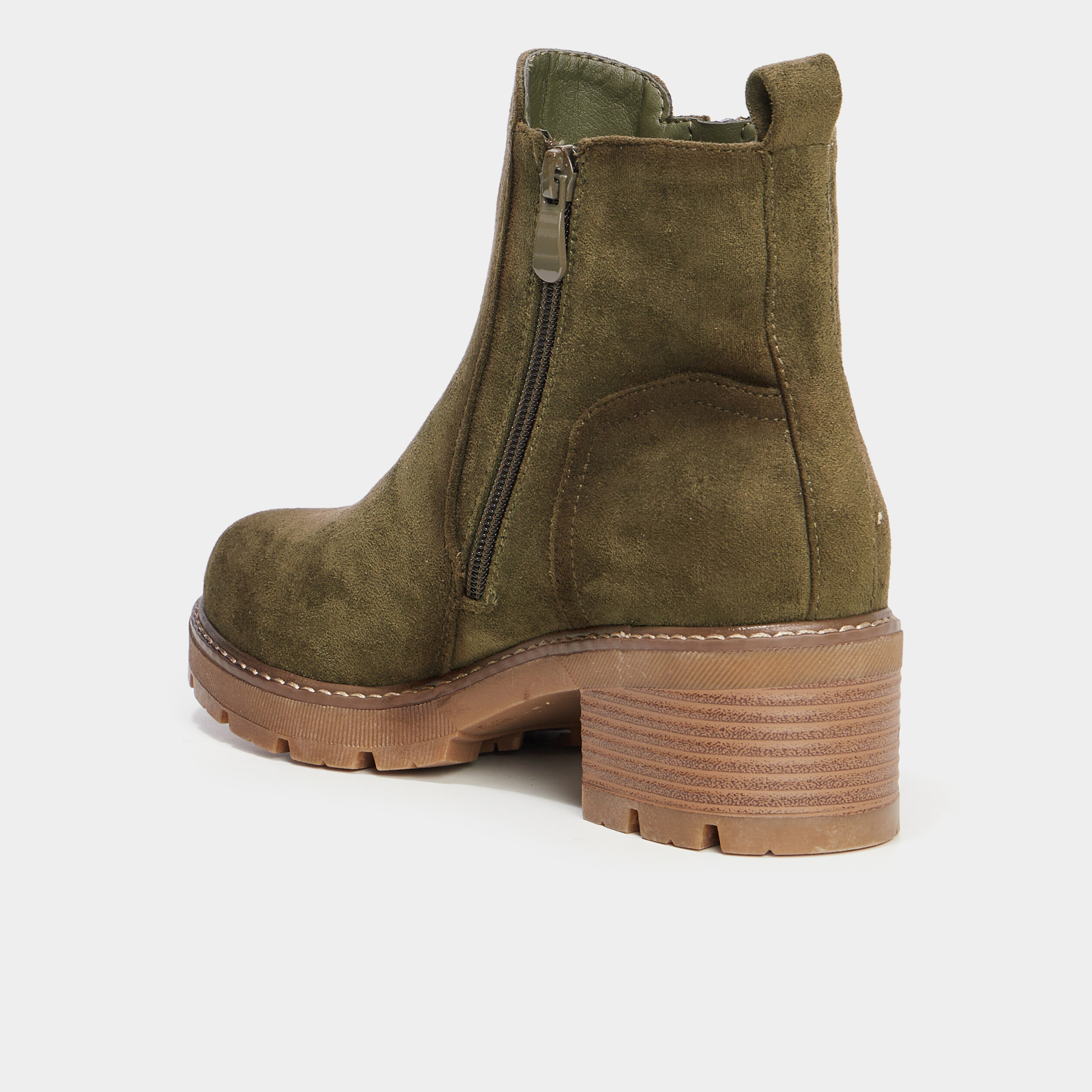 Bottines à talons effet daim zippées vert kaki femme | La Halle