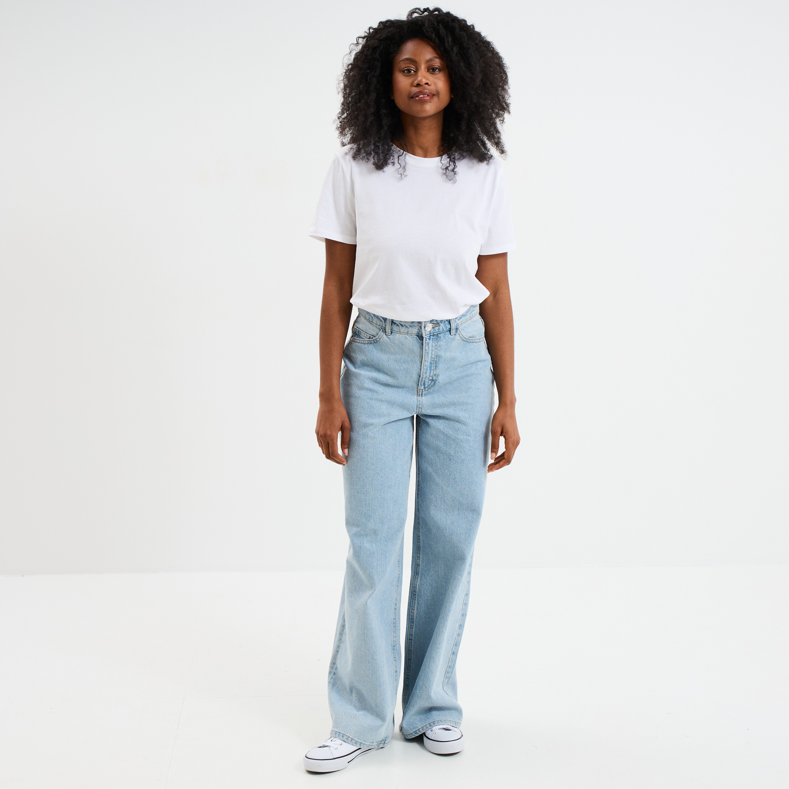 Jean large taille haute coton denim triple stone femme | La Halle