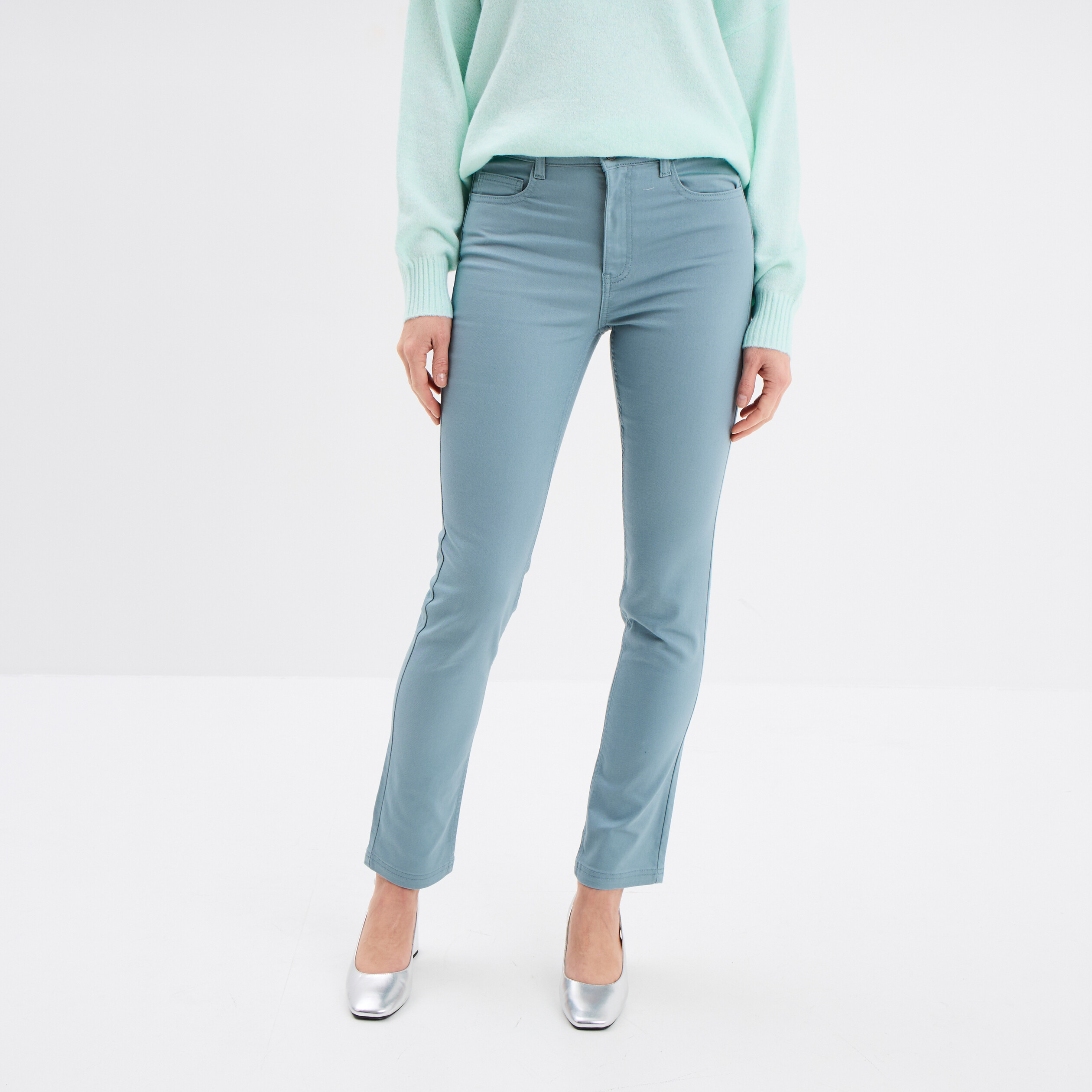 Pantalon slim en coton elasthanne gris femme | La Halle